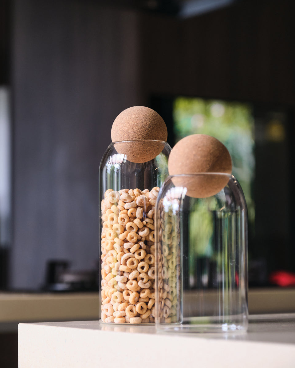 Alvaro Glass Bottle with Cork Ball Top – Crane Living
