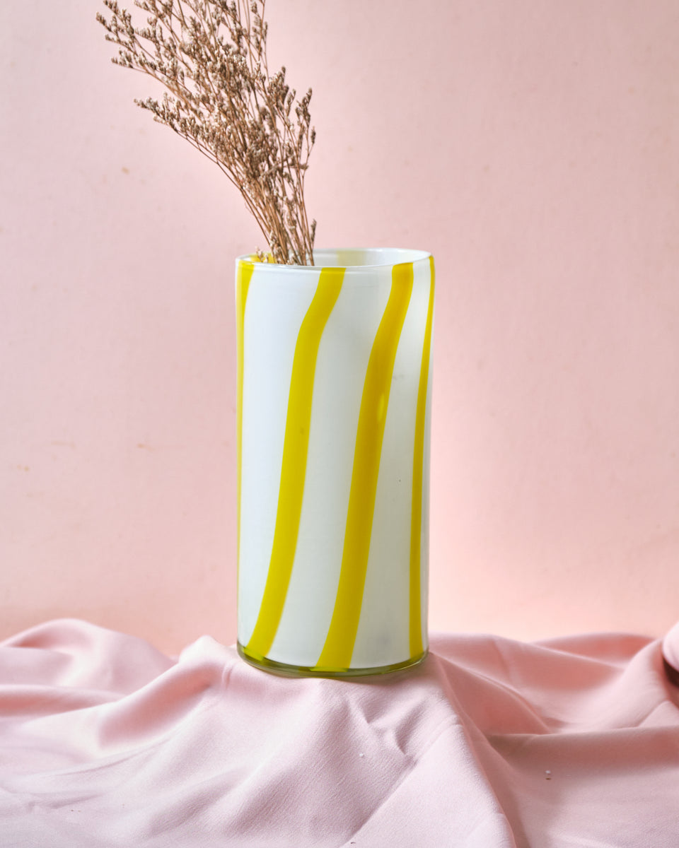 Lou Yellow and White Stripes Straight Vase – Crane Living