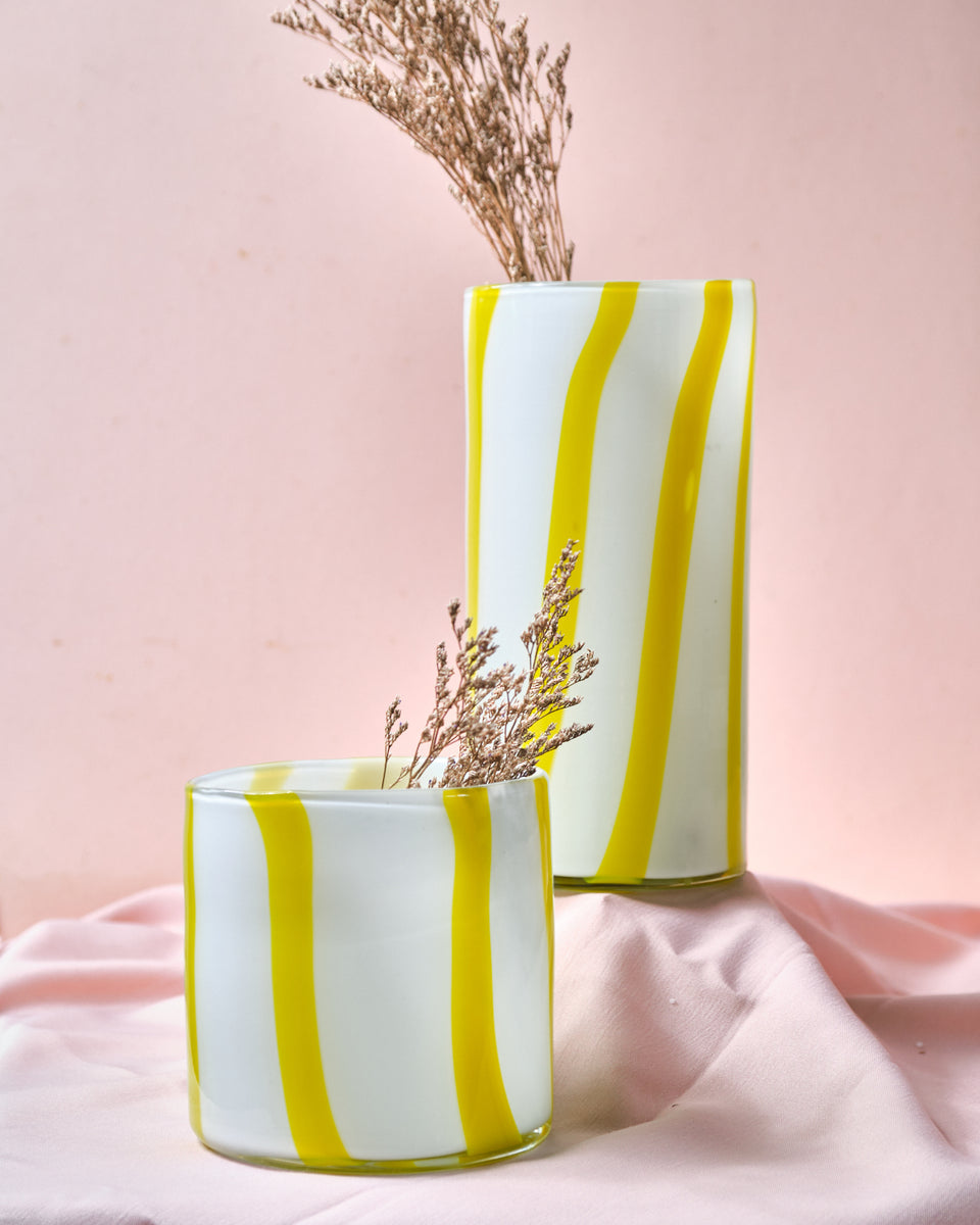 Lou Yellow and White Stripes Straight Vase – Crane Living